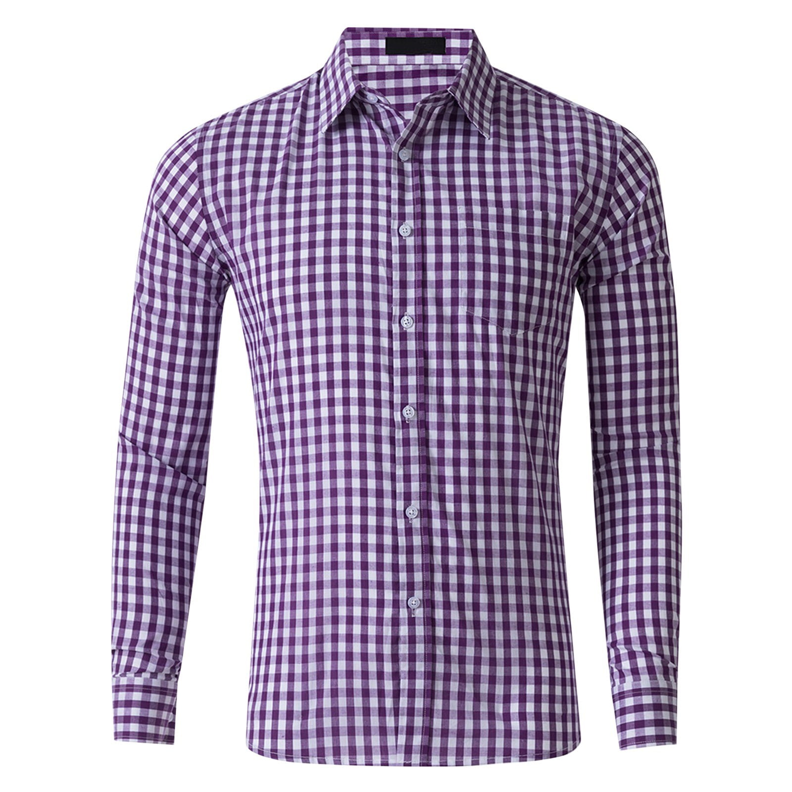 Mens Shirts Plaid Button Down Shirts Cotton Long Sleeve Dress Shirts ...