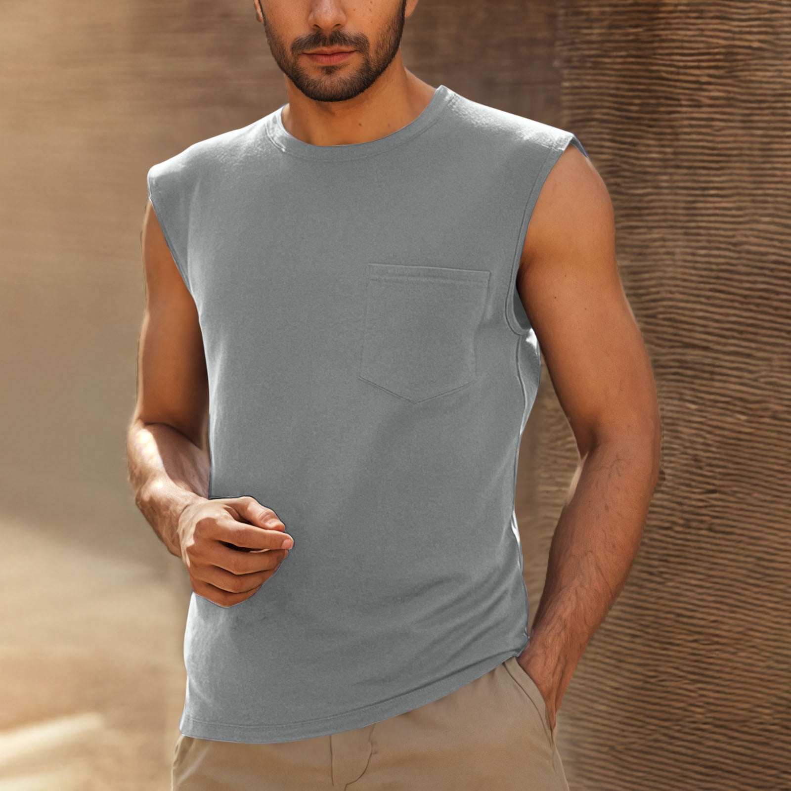 Mens Shirts Plus Size under $5 Sleeveless V-Neck Pocket Casual Solid Color Cool Pullover Tops ...