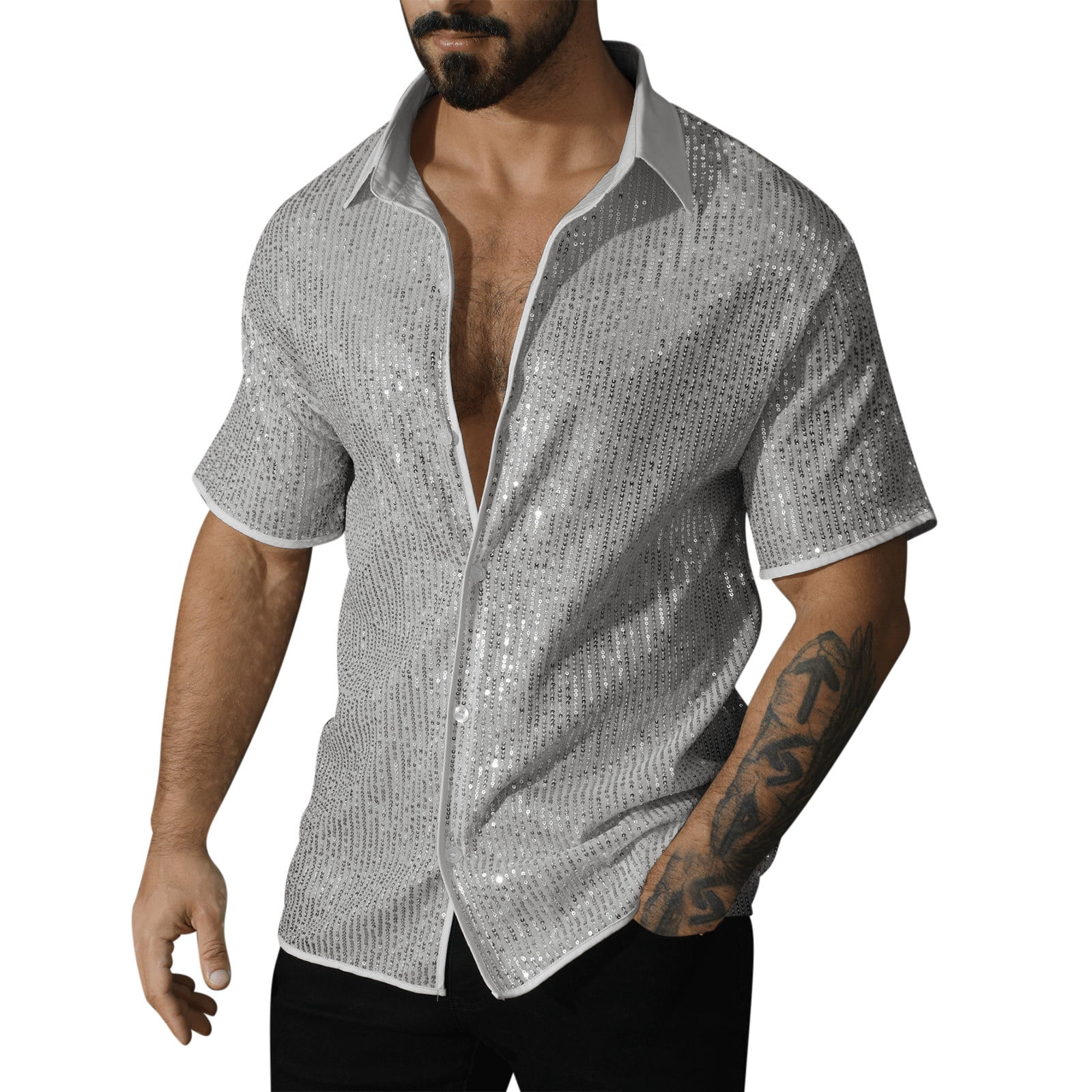 Mens Shirts Short Sleeve, Men's Sequin Glitter Shirt Short Sleeve ...