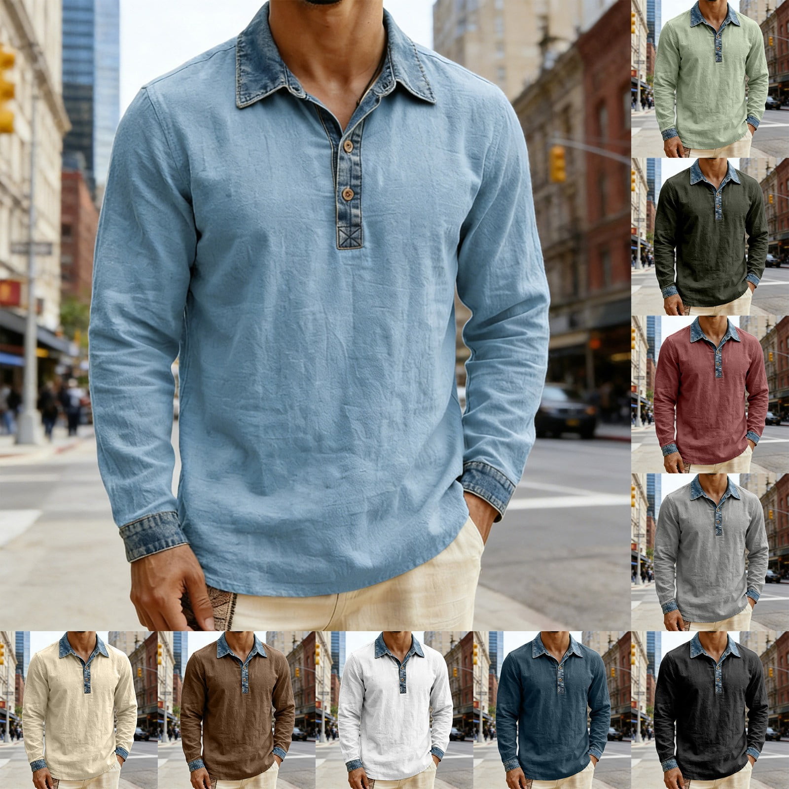 Mens Shirts Solid Color Long Sleeve Classic Turn Down Collar Business ...