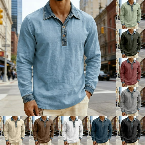 Mens Shirts Solid Color Long Sleeve Classic Turn Down Collar Business ...