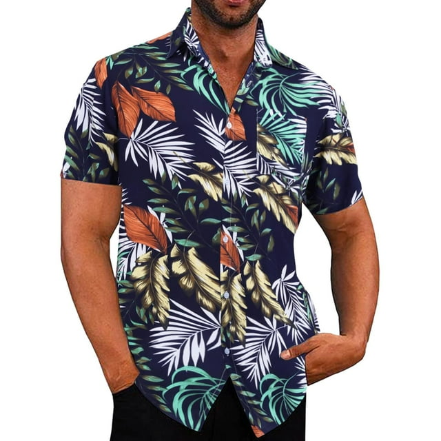 Mens Shirts Spring Summer Casual Beach Tropical Buttonup Printed Short ...