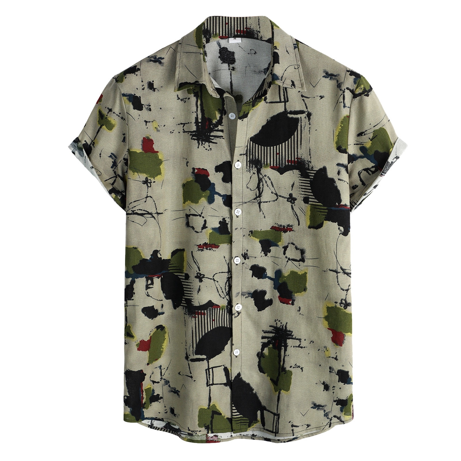 Mens Shirts Spring Summer Fashion Casual Printing Lapel Short Sleeve ...