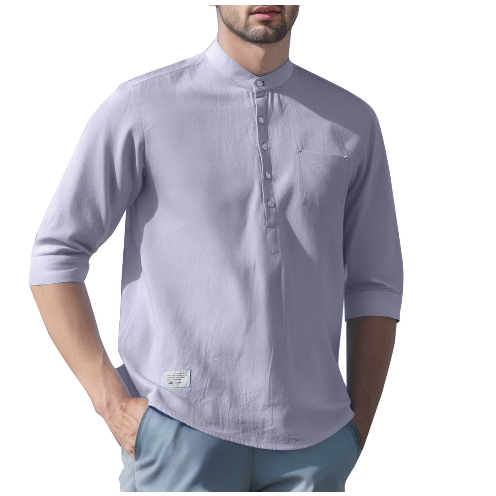 Mens Shirts Under $10 Mens Cotton Linen Henley Shirts 3/4 Sleeve Casual ...