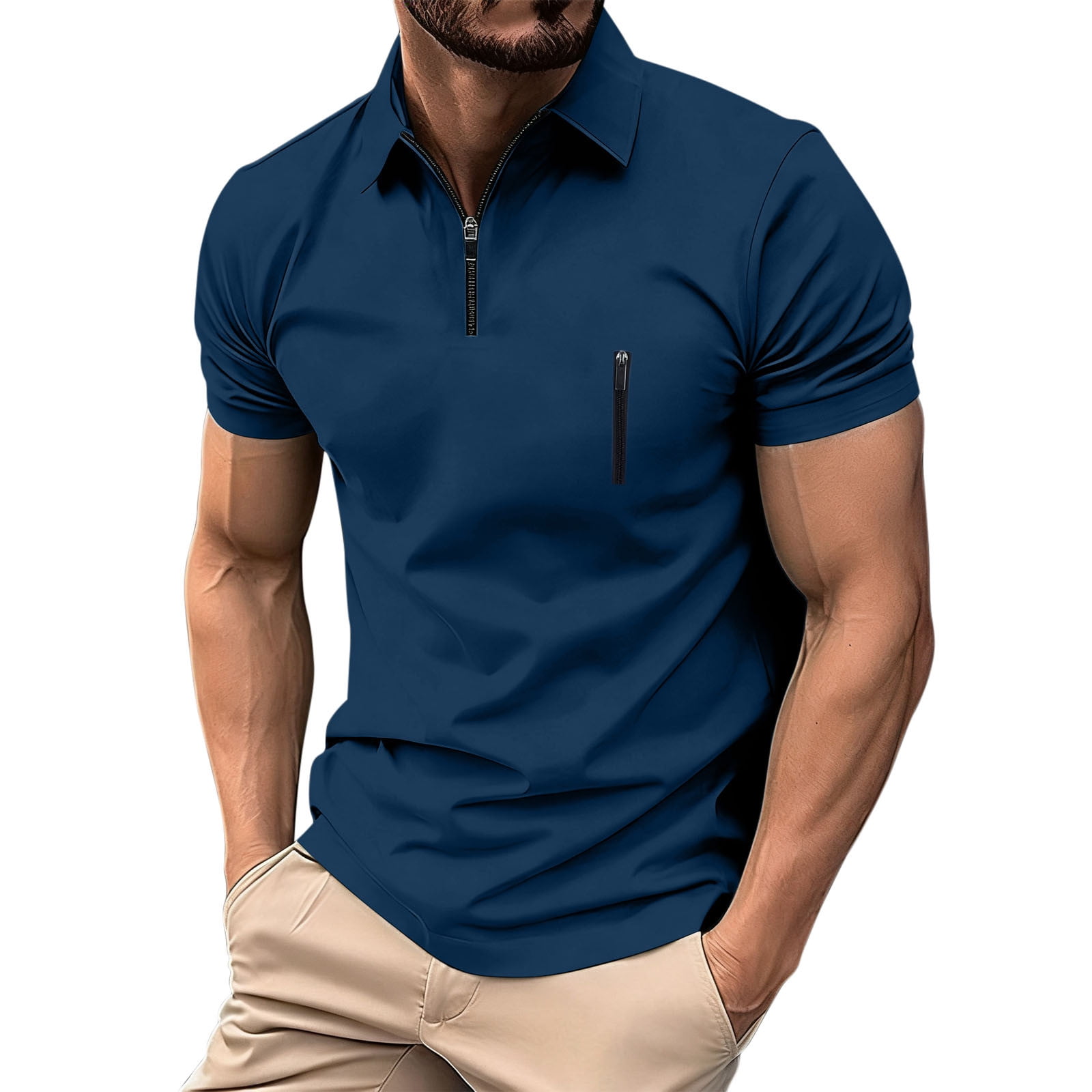 Mens Shirts Under 10 dollars! Men’s Zip Collar Shirt, Short Sleeve ...