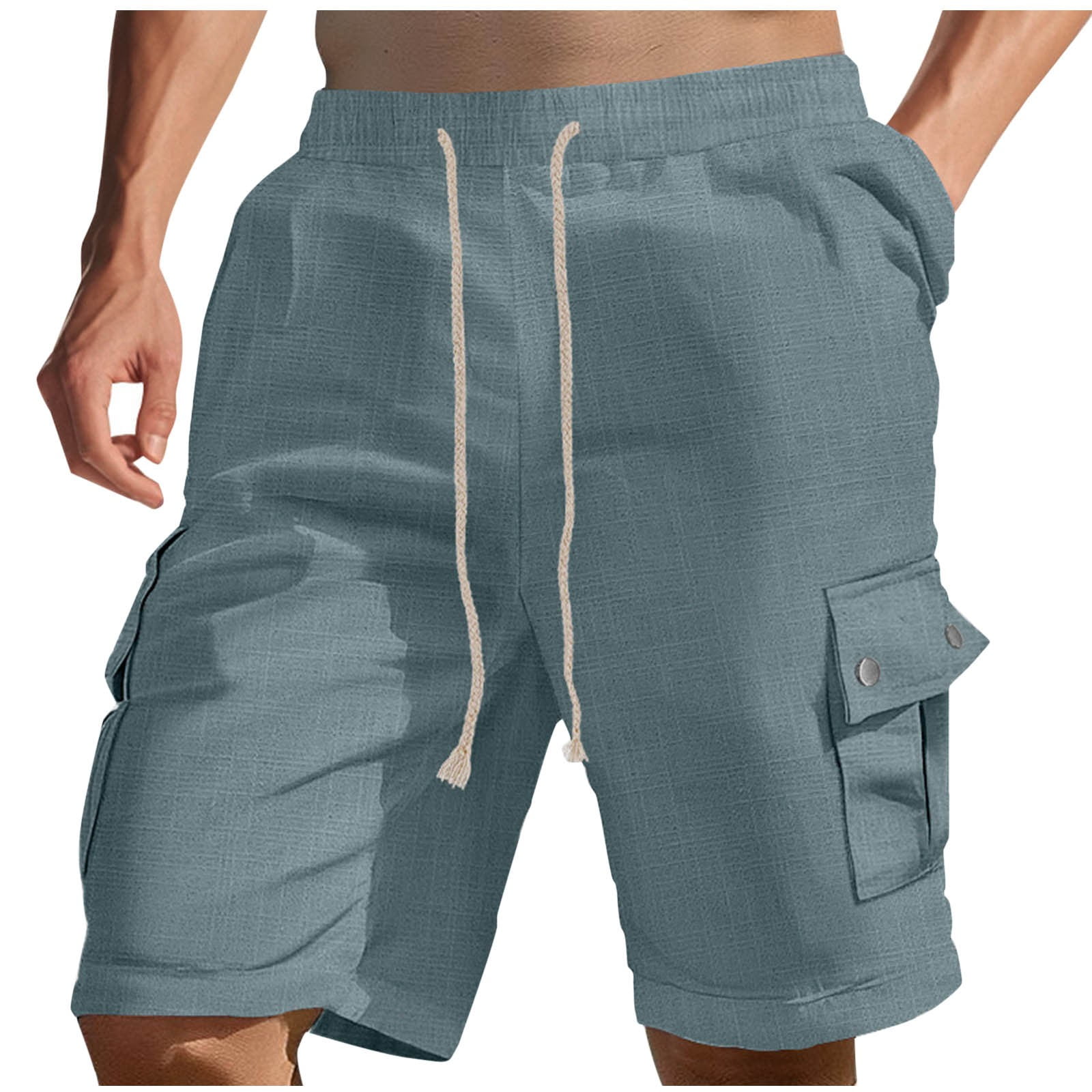 Mens Shoets Mens Elastic Waist Cargo Shorts 2025 Linen Shorts for Men ...