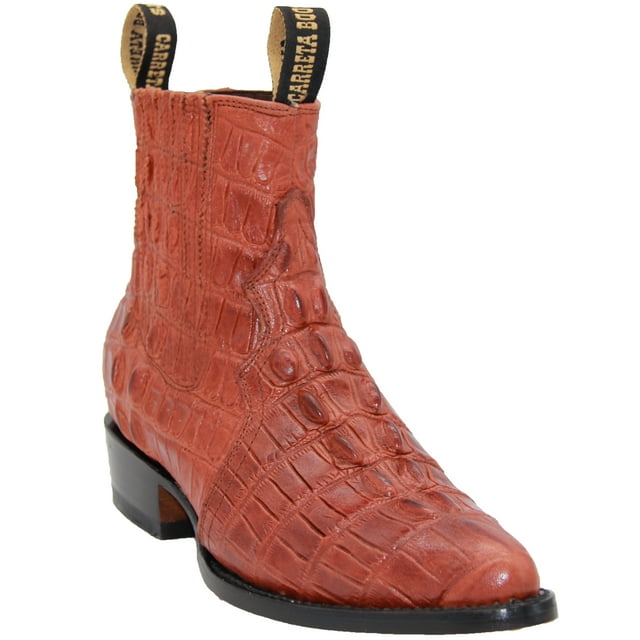 Men's Genuine Leather, Short Ankle Cowboy Boot with Embossed Alligator ...