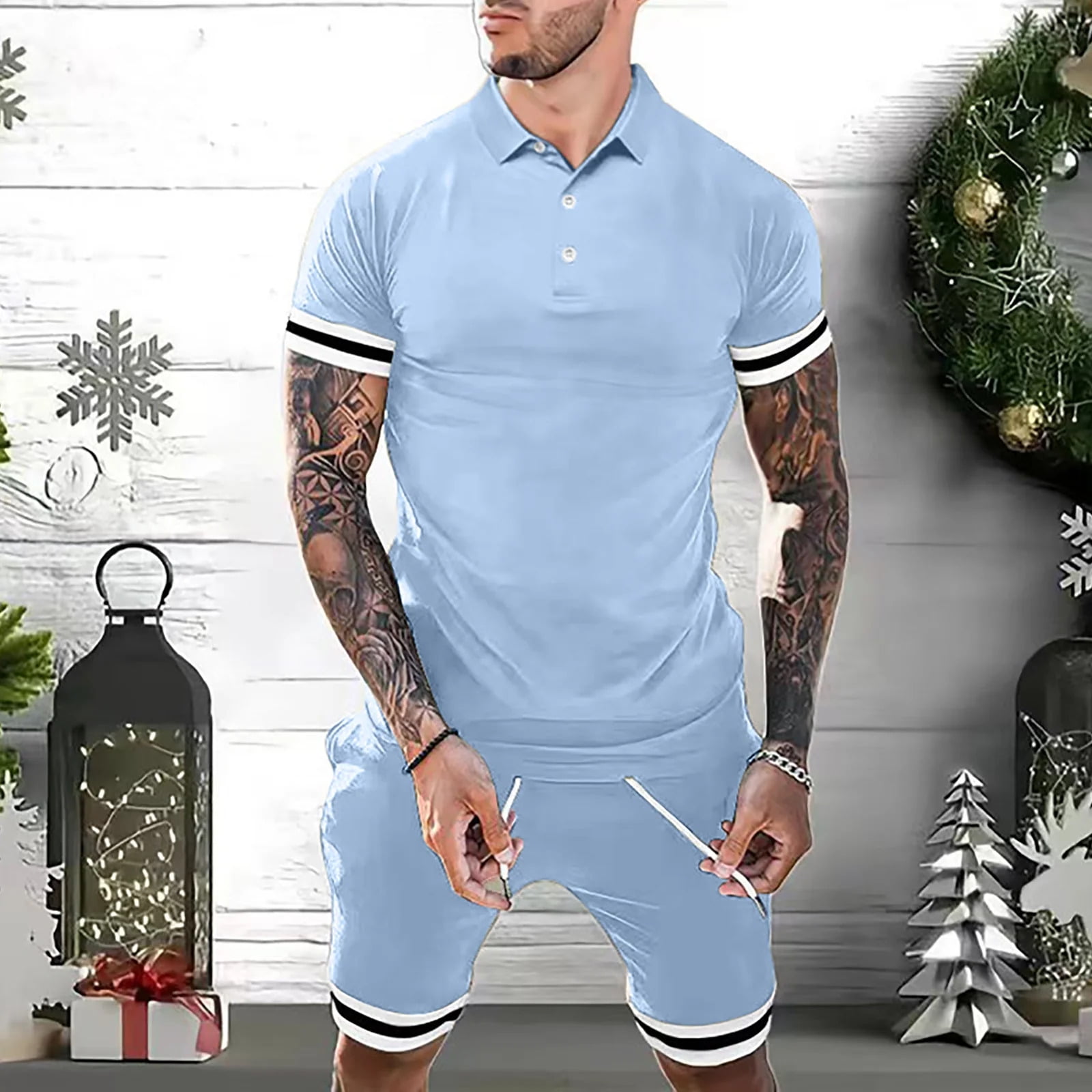 Mens Short Sets 2 Piece Outfits Polo Shirt Fashion Summer Tracksuits ...