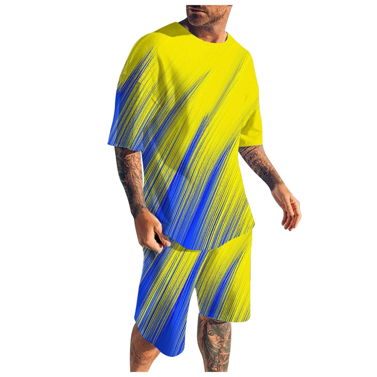 Mens Short Sets 2 Piece Outfits Shirt Fashion Summer Tracksuits Male