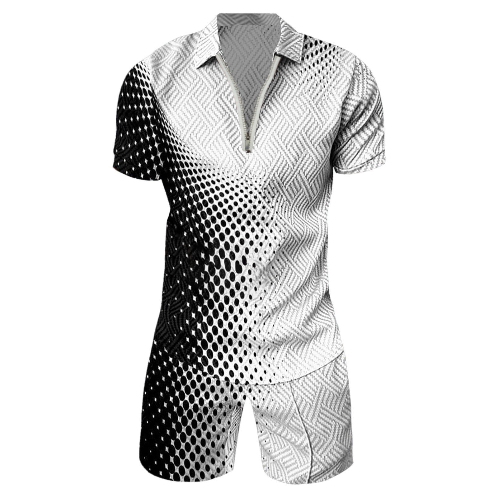 Mens Short Sets 2 Piece Outfits Short Sleeve 3d Suit Shorts Beach