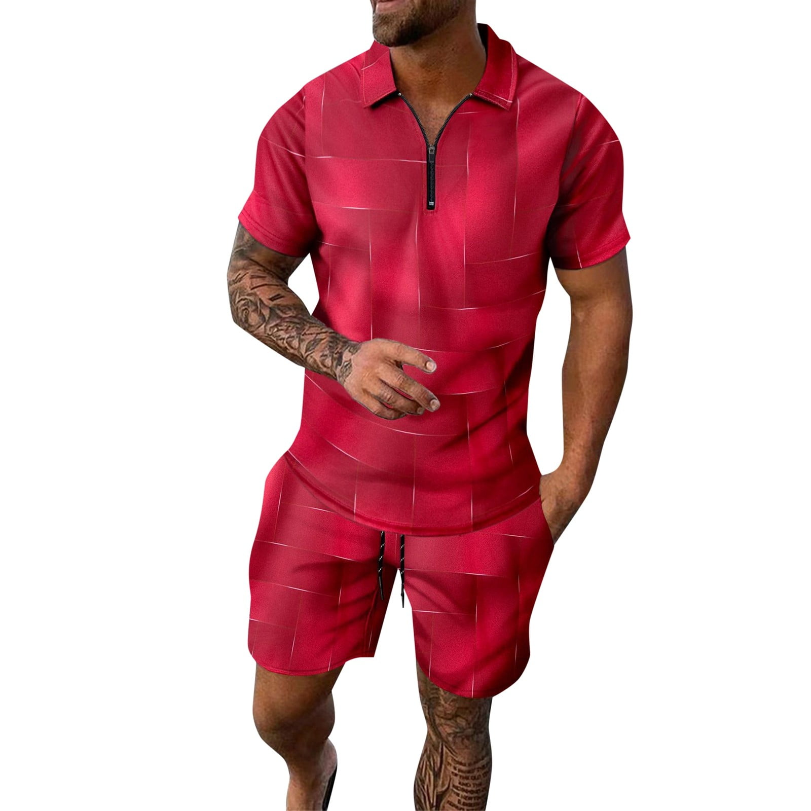 Mens Short Sets 2 Piece Outfits Trendy Solid Matching Shirt and Shorts ...