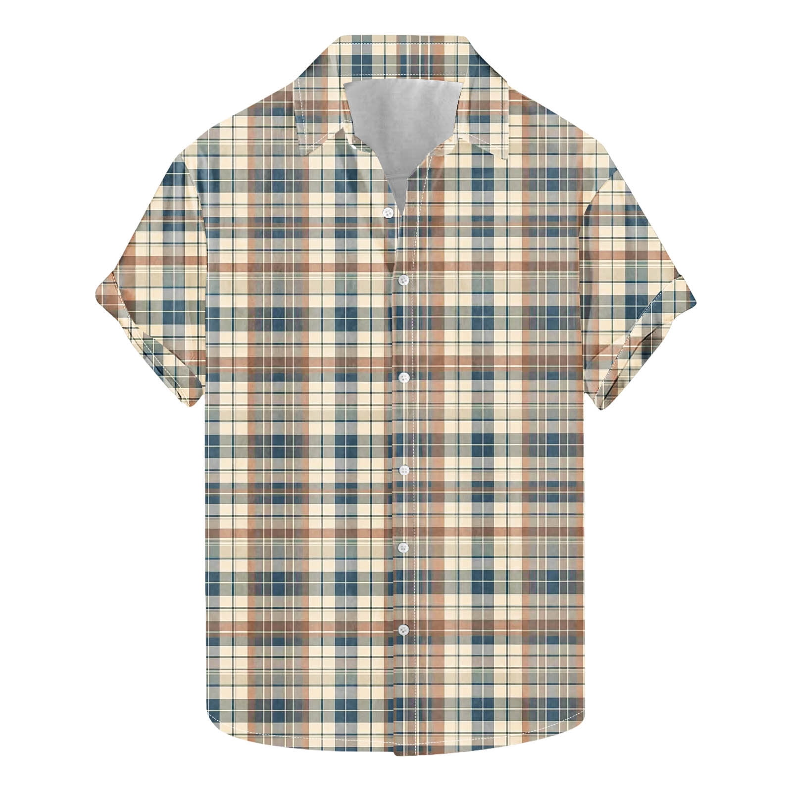 Mens Short Sleeve Button Down Shirts 2025 Summer Plaid Print Lapel ...