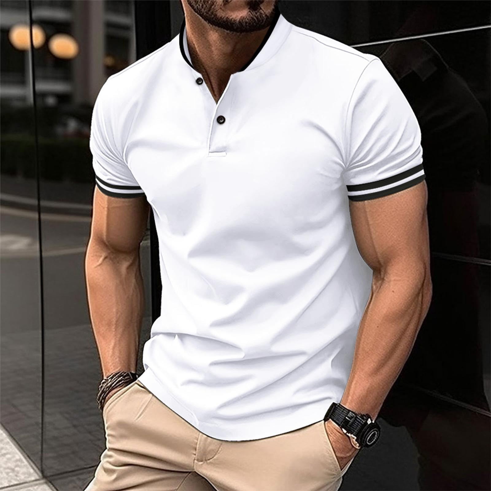 Mens Short Sleeve Button up Beach Shirt Mens T-Shirts White Undershirts ...