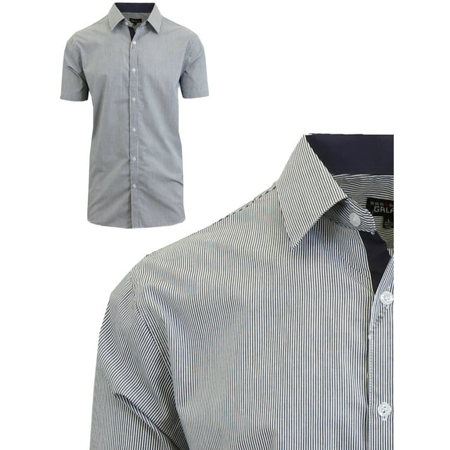 Mens Short Sleeve Casual Dress Shirts Slim Fit Button Down Micro