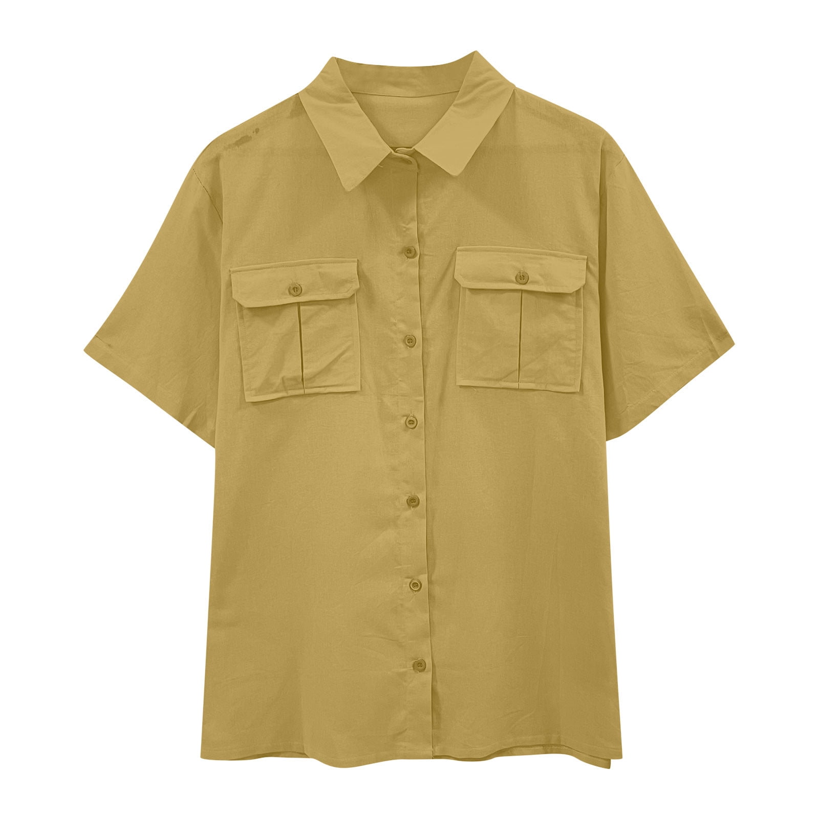 Mens Short Sleeve Classic Shirts Fishing Casual Regular-Fit Button-Up Collared Plaid Double ...