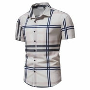 Men's Classic Short Sleeve Button-Up Shirt: Regular-fit, Casual Plaid, Double Pocket, Collared ...