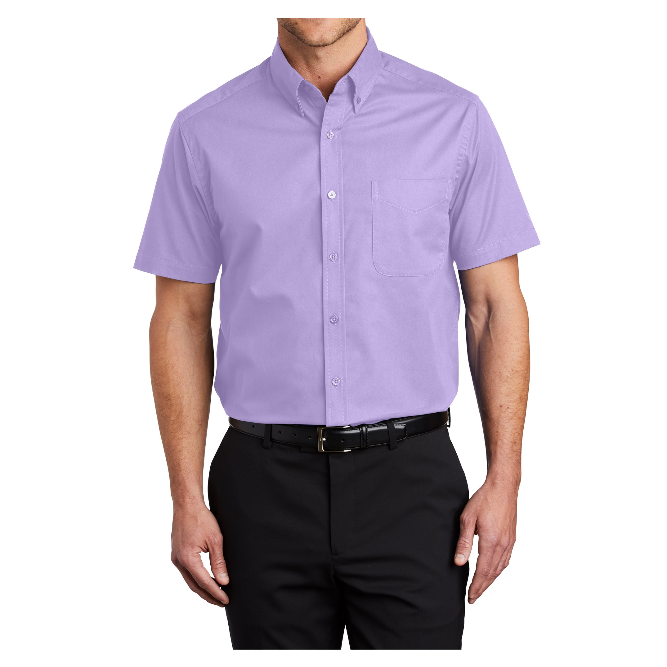 Mens Short Sleeve Easy Care Cotton/Polyester Shirt Bright Lavender X ...