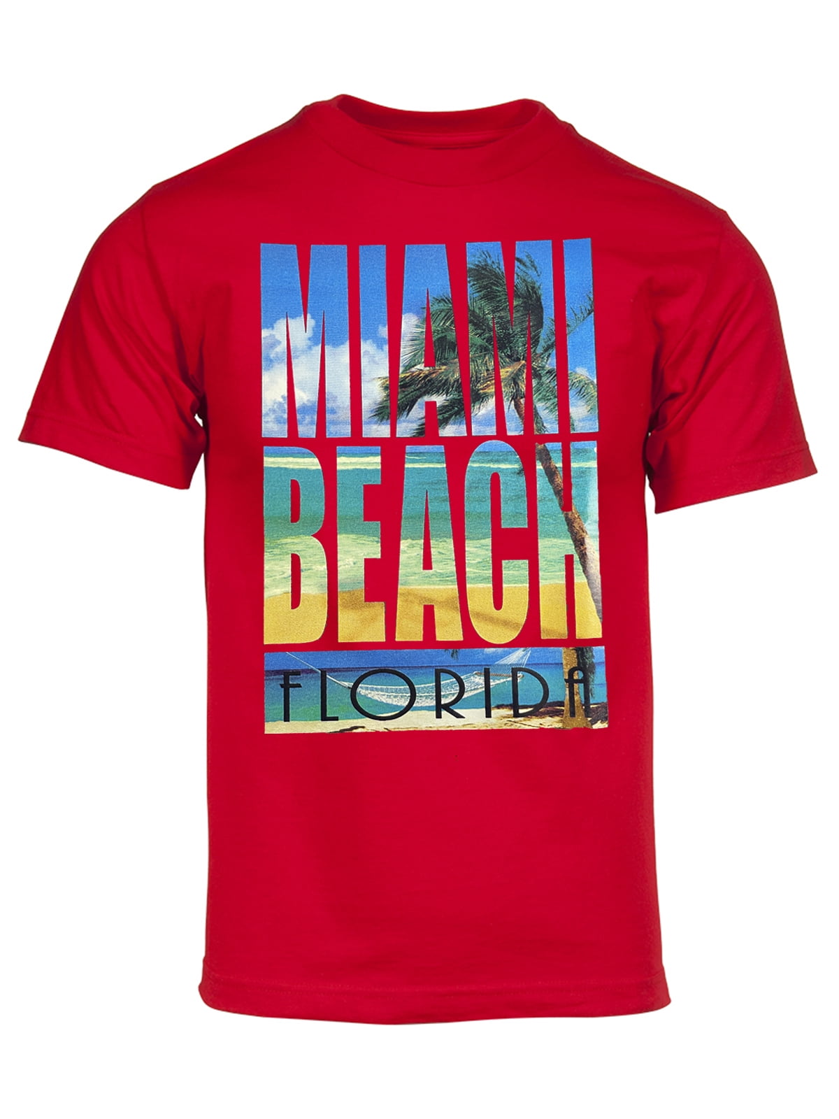 Mens Short-Sleeve Miami Beach Florida T-Shirt - Red - Medium - Walmart.com