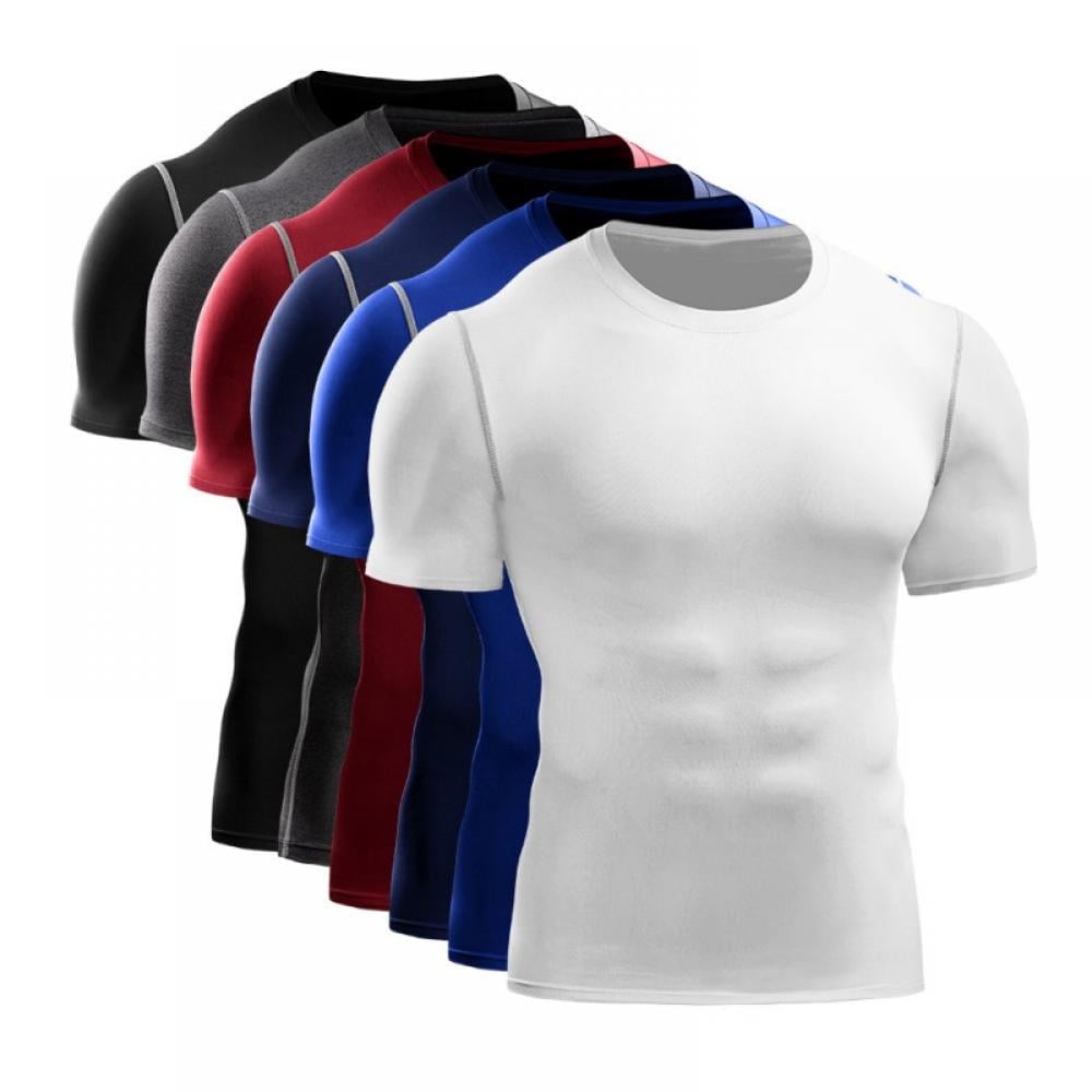 Mens Short Sleeves Compression Tops Sportswear T-Shirts Bodybuilding ...