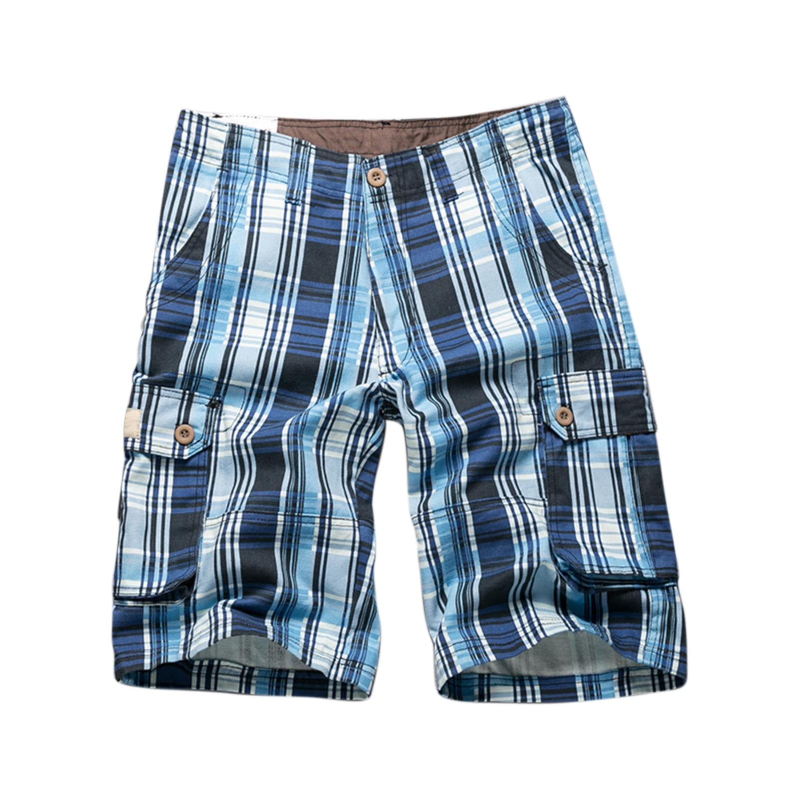 Mens Shorts Cargo Plaid Multi Pockets Knee Length Casual Loose Fitting ...