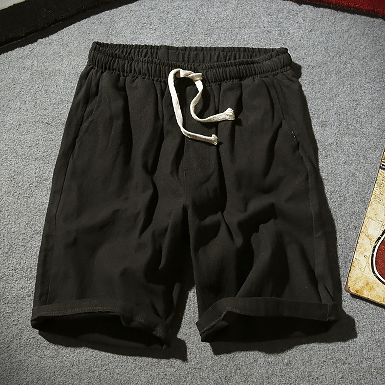 Mens Shorts Casual Active Cotton Linen Elastic Waist Shorts Mens Jean