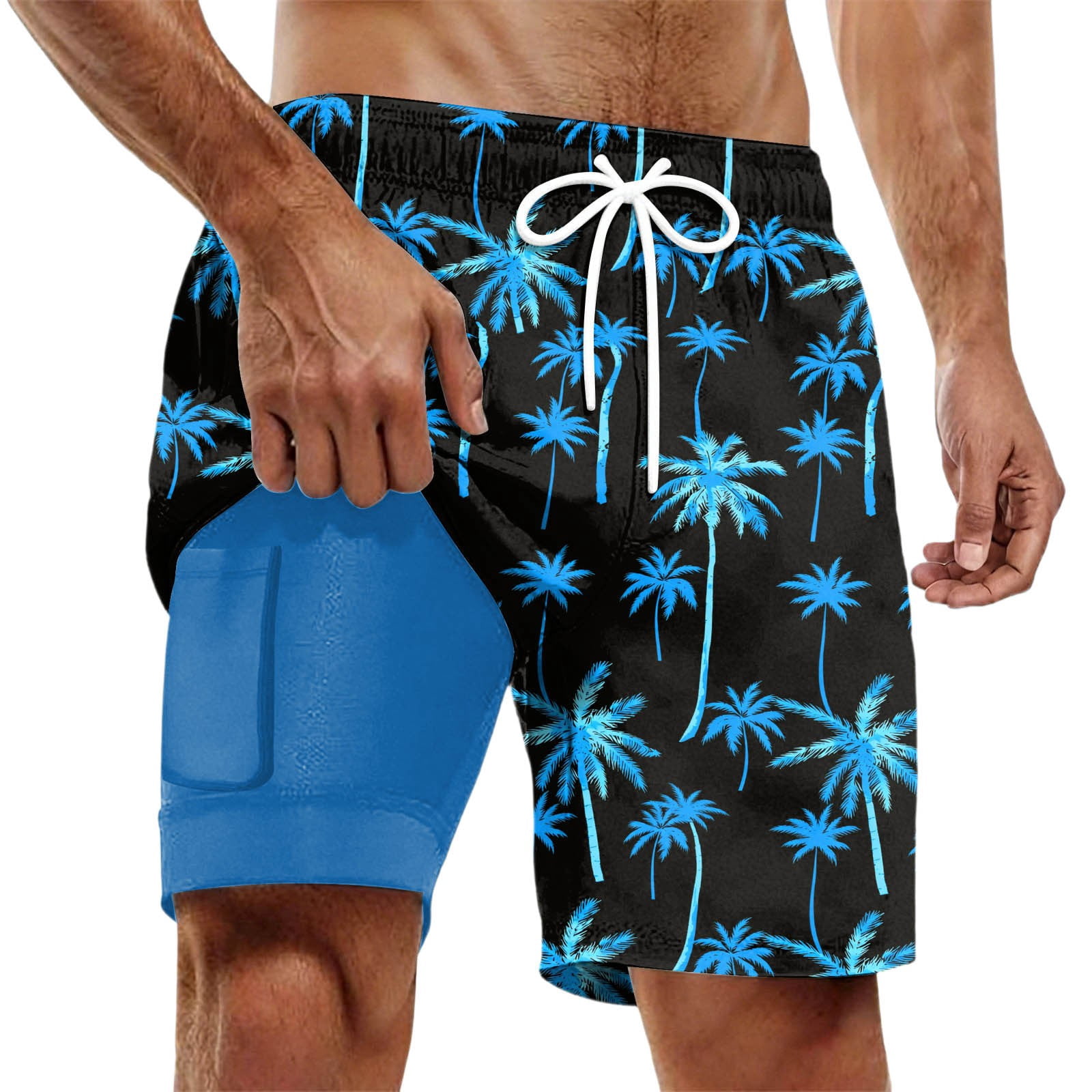 Mens Shorts Casual Men's Coconut Tree Printed Resort Swim Trunks Dual ...