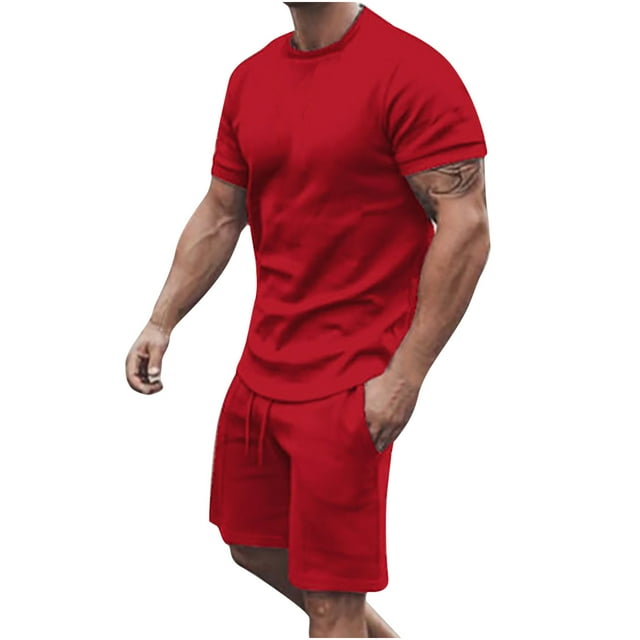 Mens Shorts Set Summer 2 Piece Outfits Casual Solid Shirt And Short