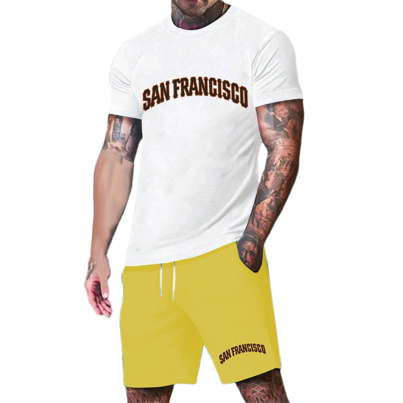 Mens Shorts Sets 2 Piece Outfits Short Sleeve Gym Workout Matching ...