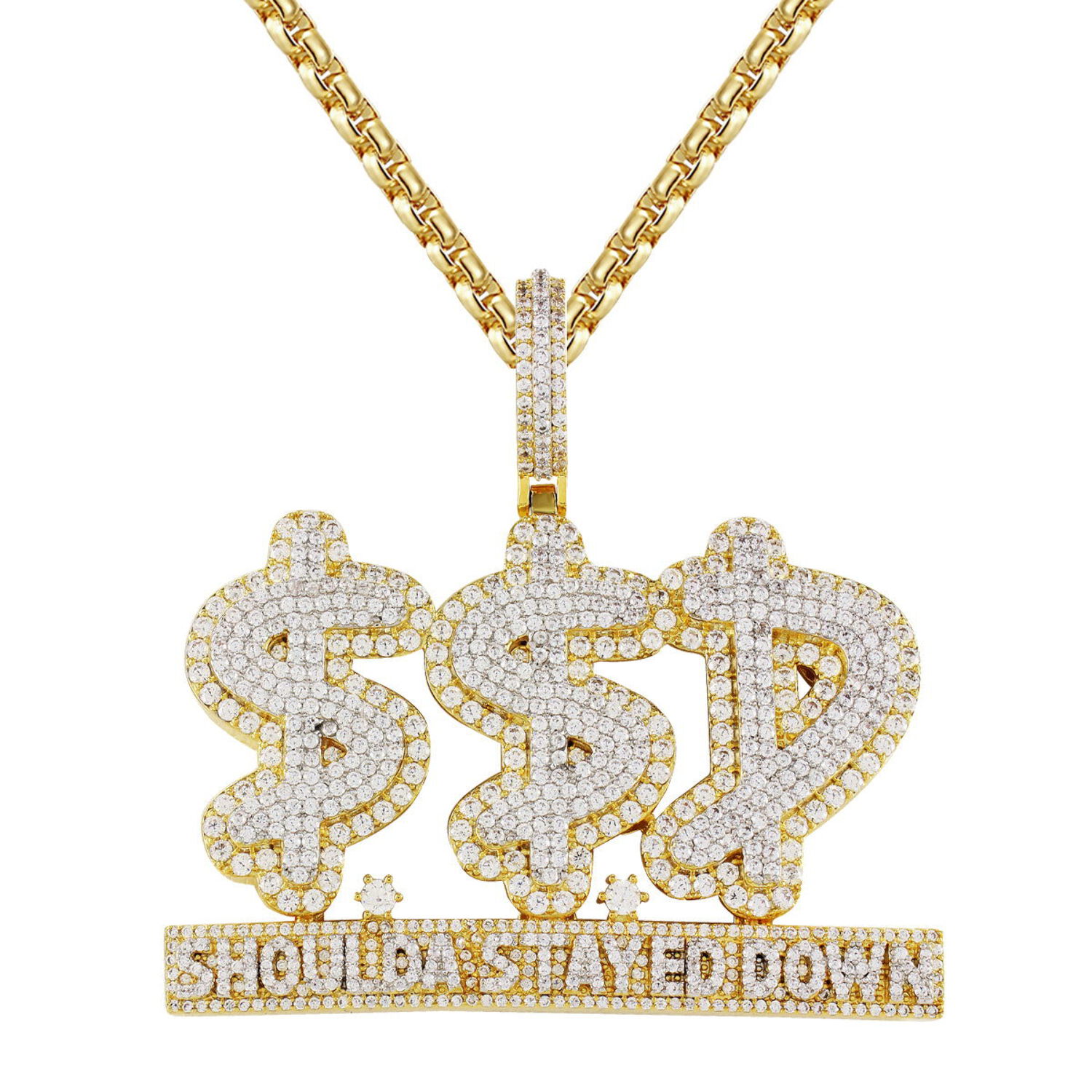 Mens Should A Stayed Down Icy Custom Gold Tone Pendant Chain - Walmart.com