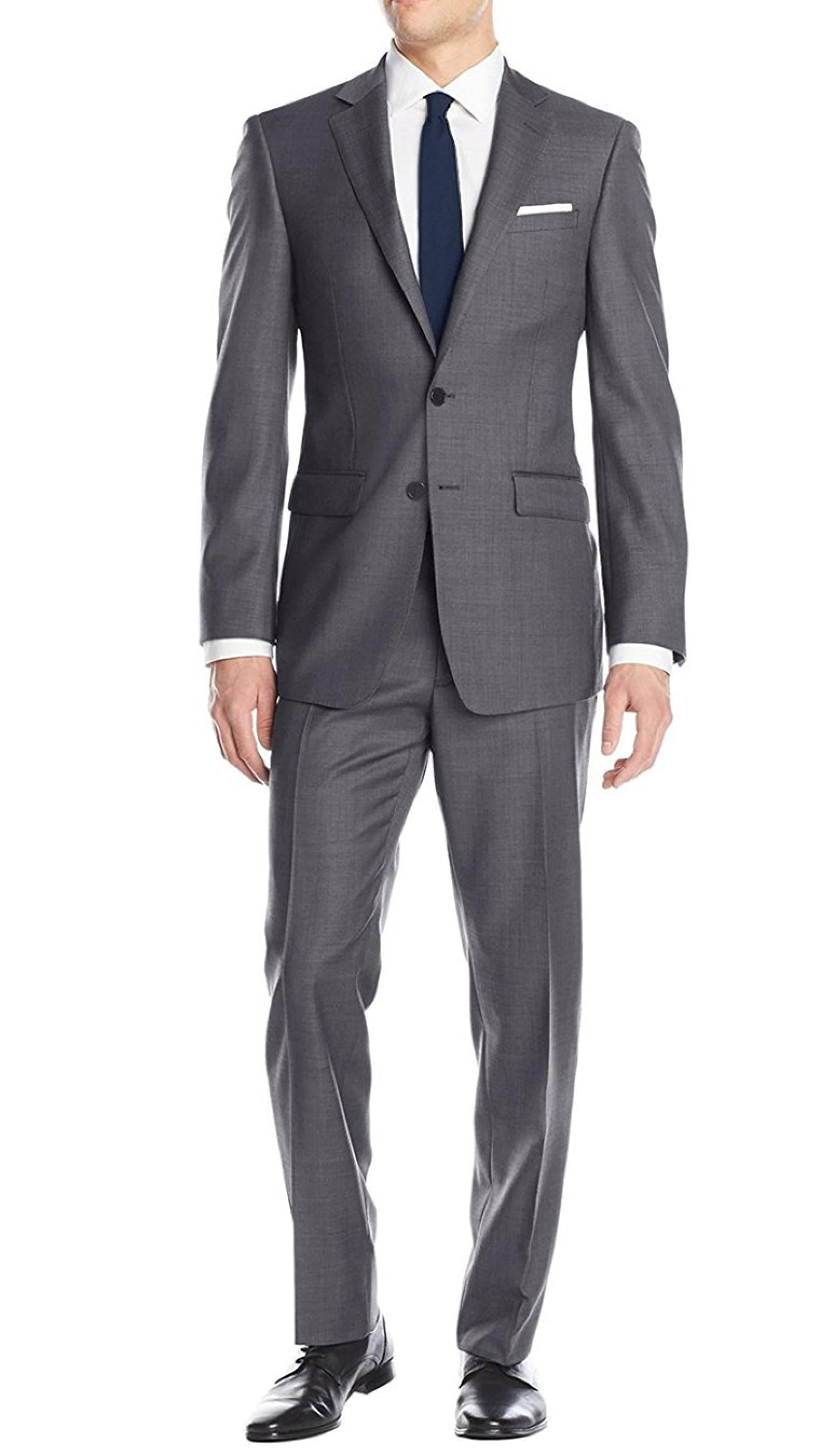 Luciano Natazzi Men's Medium Gray Modern Fit 2 Piece Suit, 2 Button ...