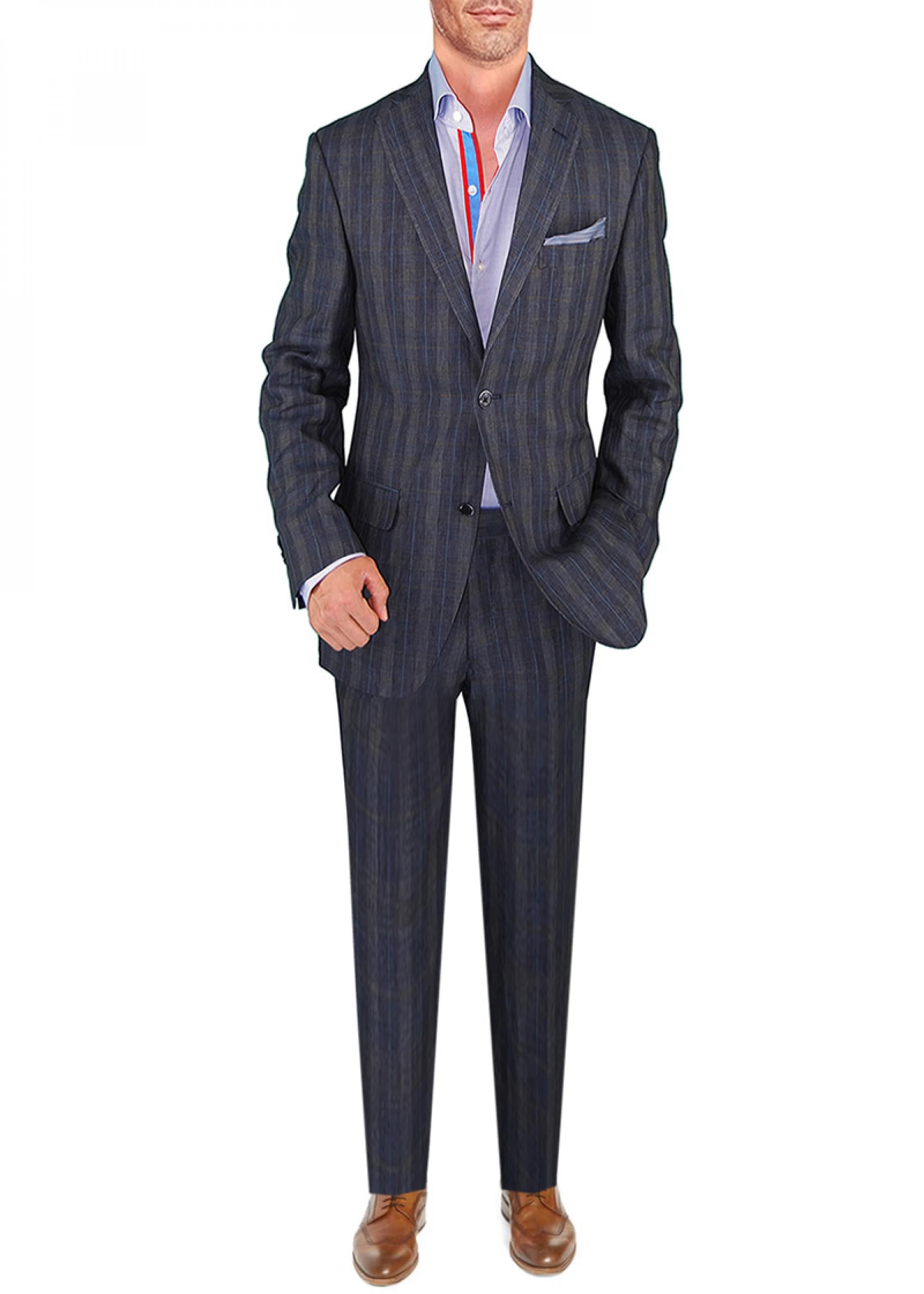 Mens Side Vent 2-piece Blue Windowpane Linen Modern Fit - Walmart.com