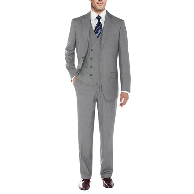 Mens Side Vent 3 Piece Gray Modern Fit Vested Suit - Walmart.com