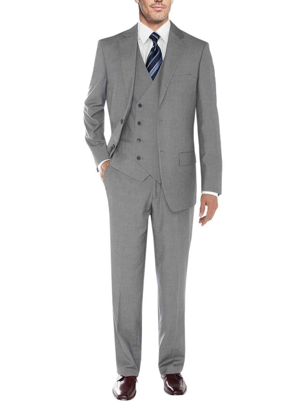 Mens Side Vent 3 Piece Gray Modern Fit Vested Suit - Walmart.com