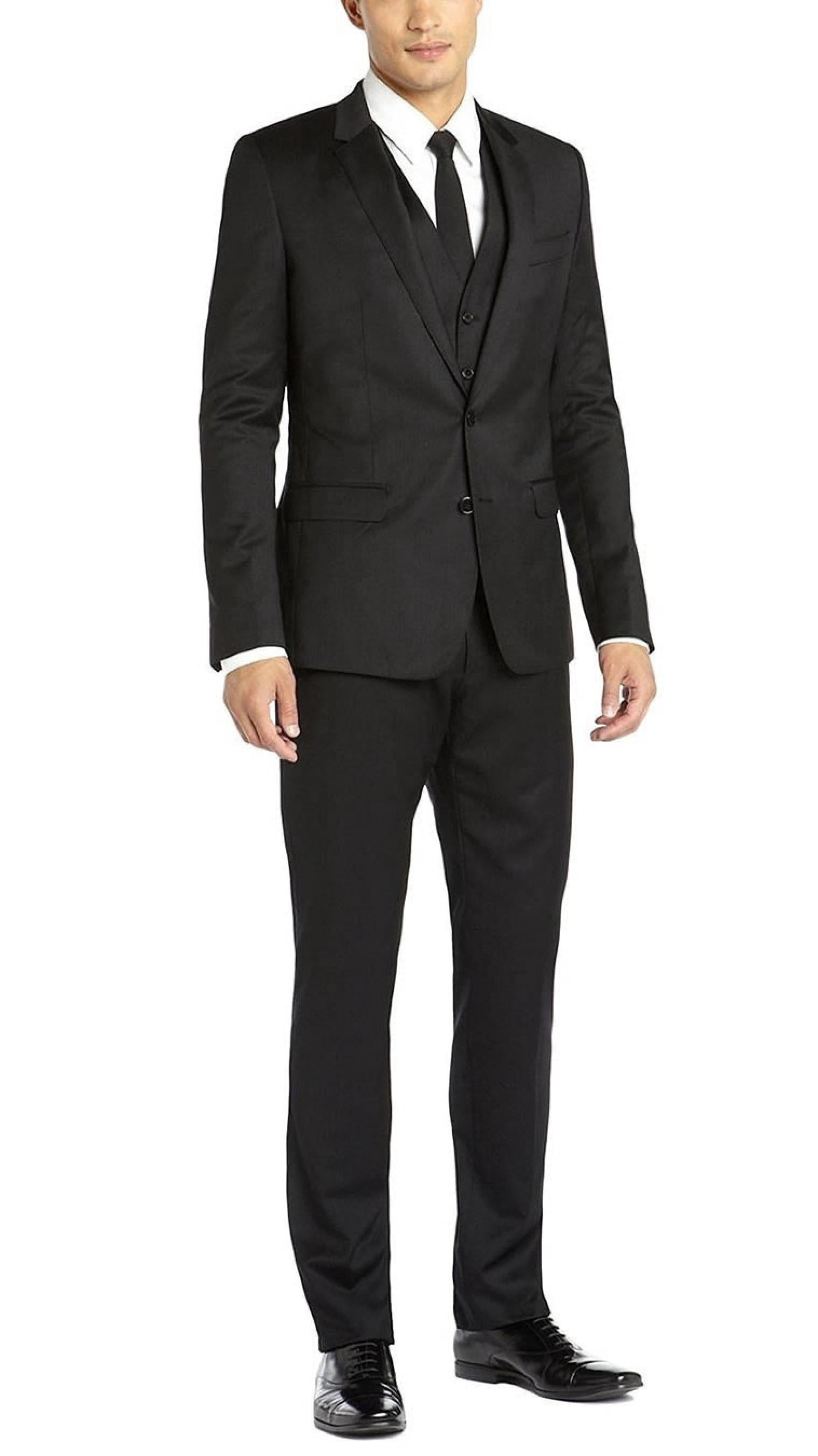 DTI Darya Trading Men Black Wool Silk 3-Piece Suit, Modern Fit, Side ...