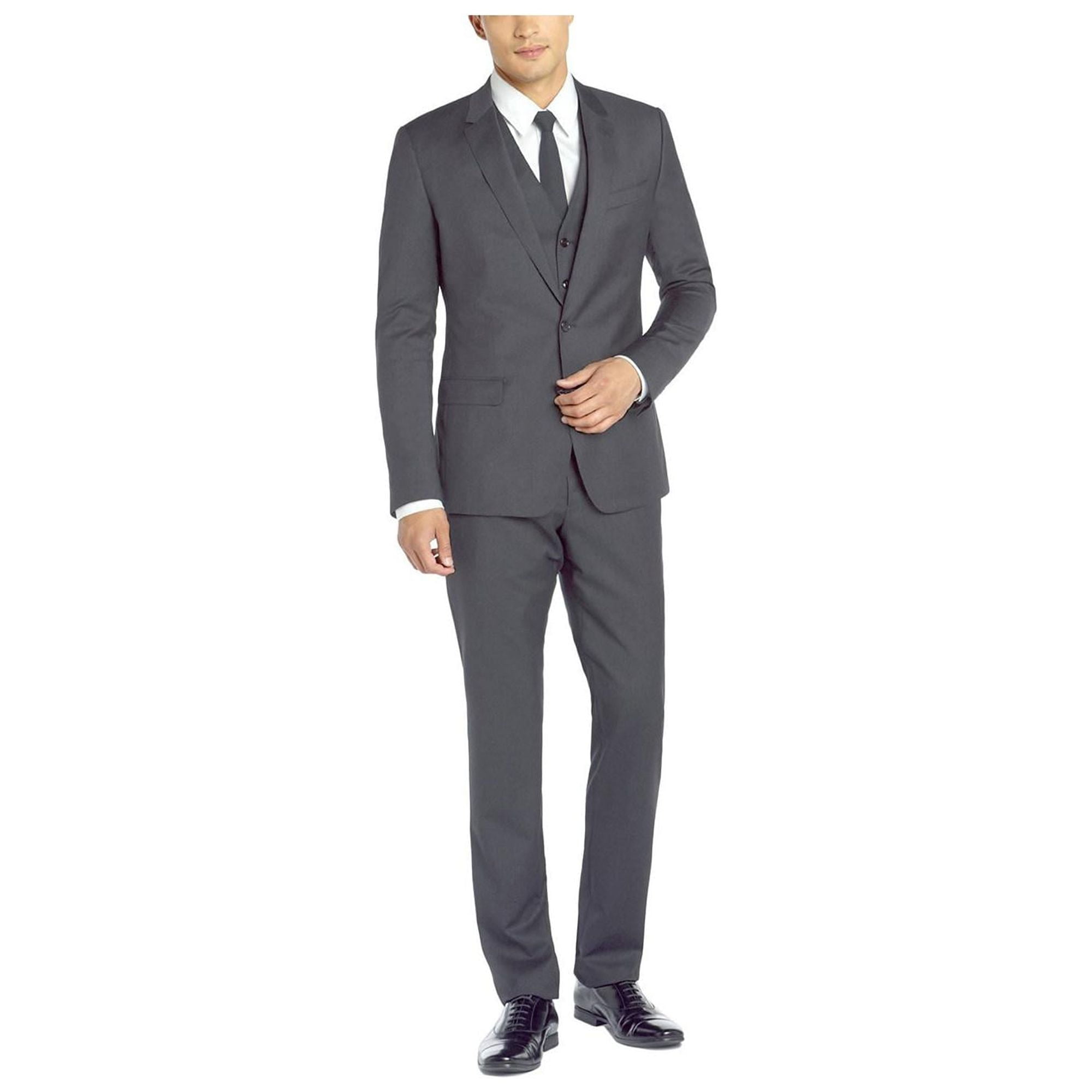 Mens Side Vent 3-piece Charcoal Wool Modern Fit Suit DTI - Walmart.com