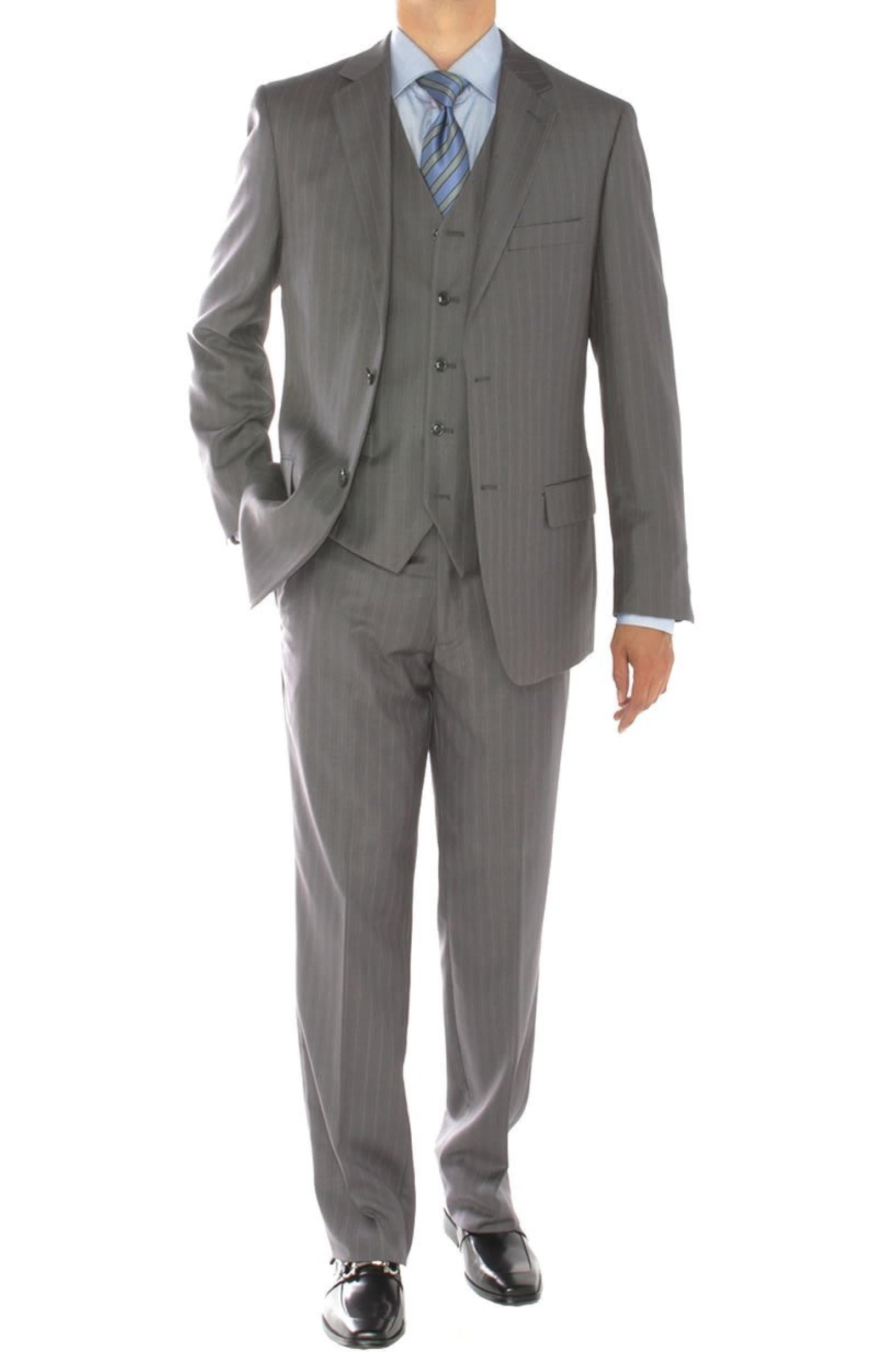 Mens Side Vent 3-piece Grey Cotton Modern Fit Suit DTI - Walmart.com
