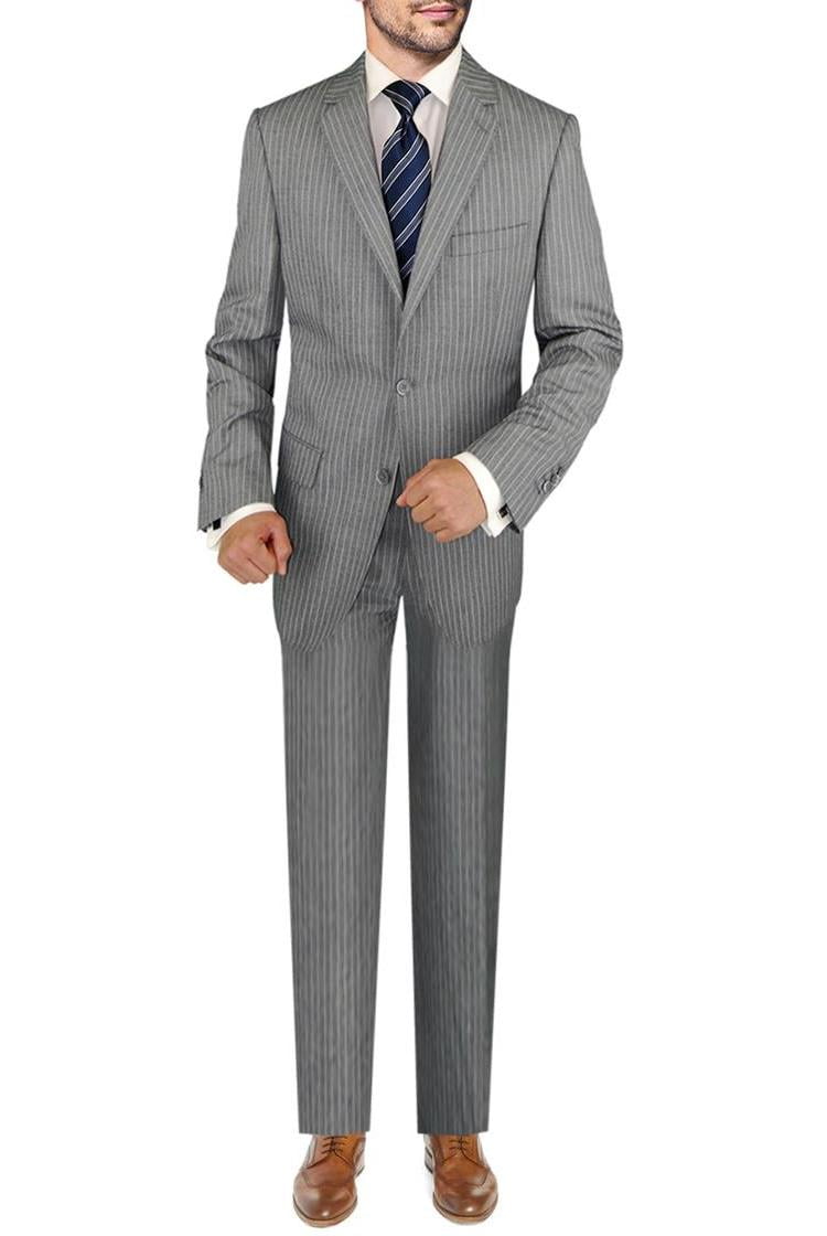 Mens Side-vent 3-piece Gray Stripe Wool Trim Fit Suit DTI - Walmart.com