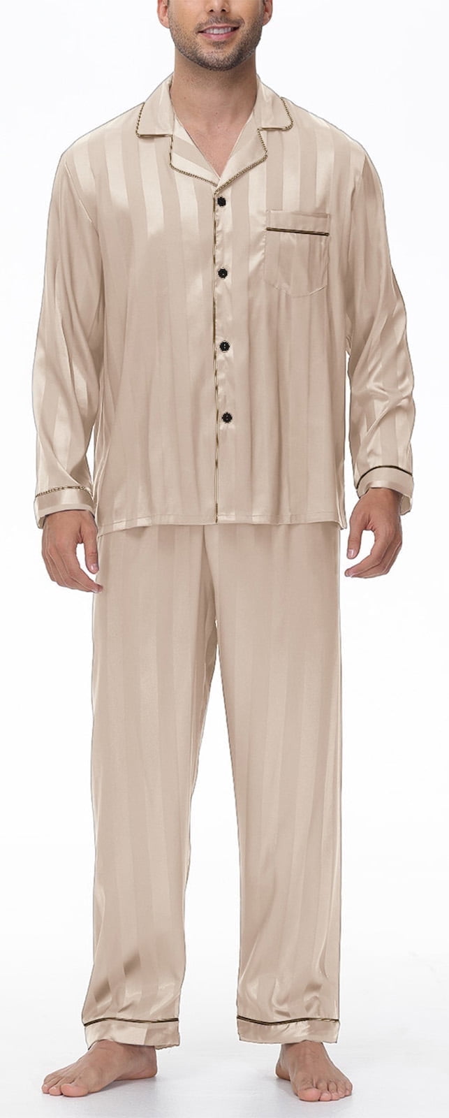 Mens Silk Pajamas Set Long Sleeve Satin Pajamas for Men Sleepwear ...