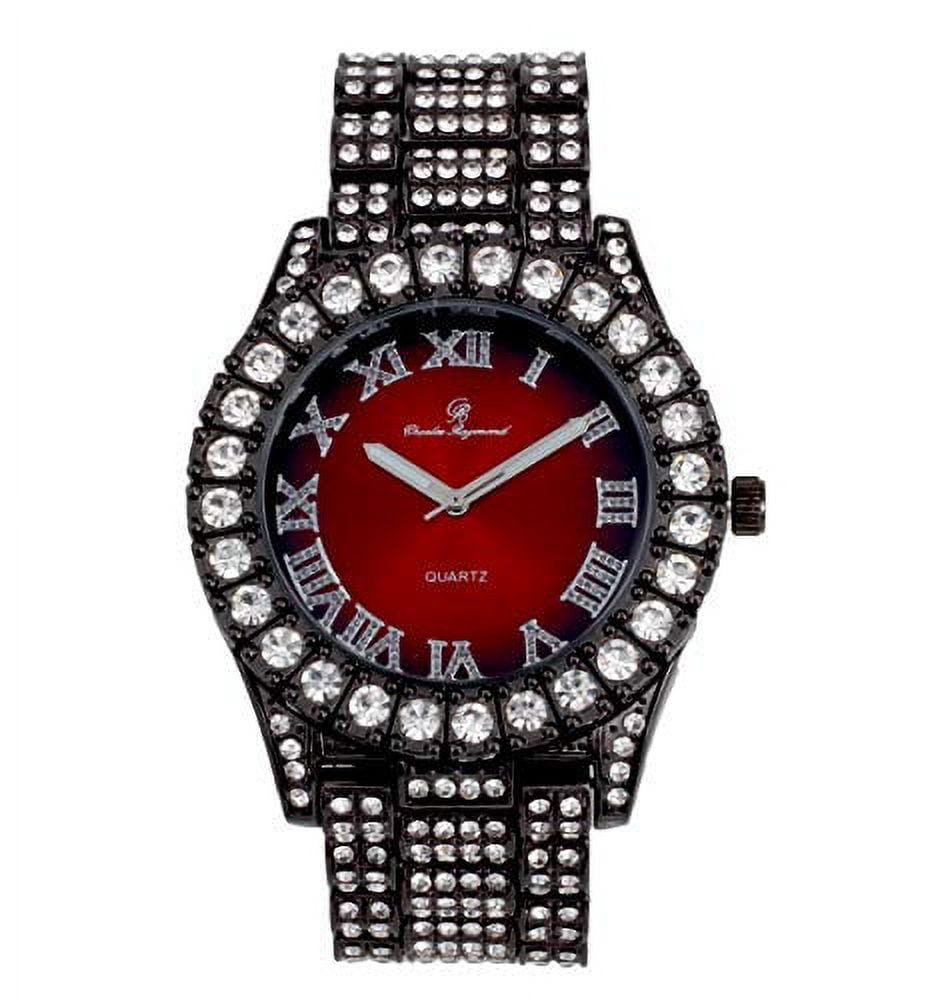 Charles Raymond Mens Silver Roman Numerals Iced Out Gunmetal Watch ...