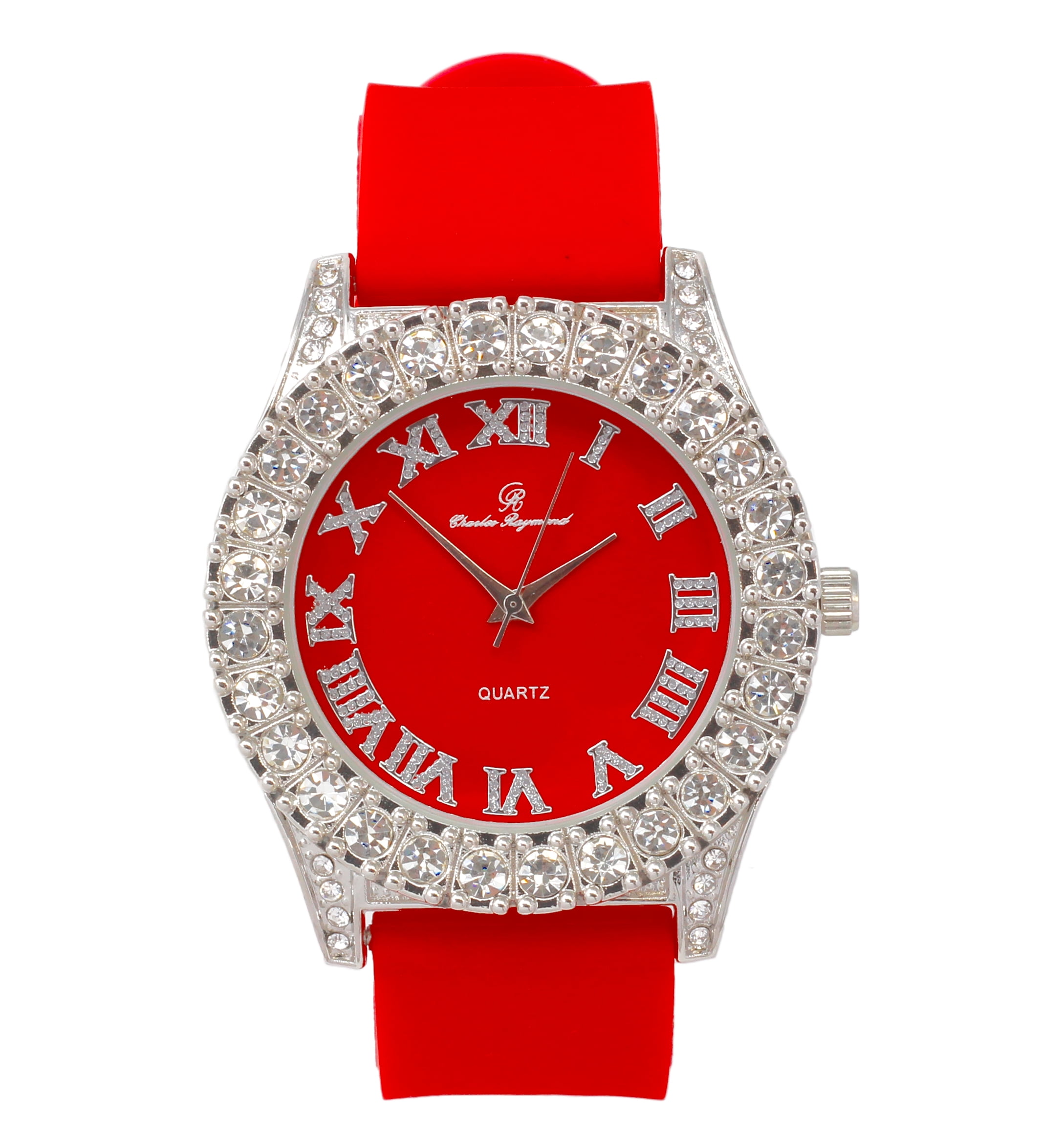 Mens Silver Big Rocks with Roman Numerals Fully Iced Out Colorful Dial ...