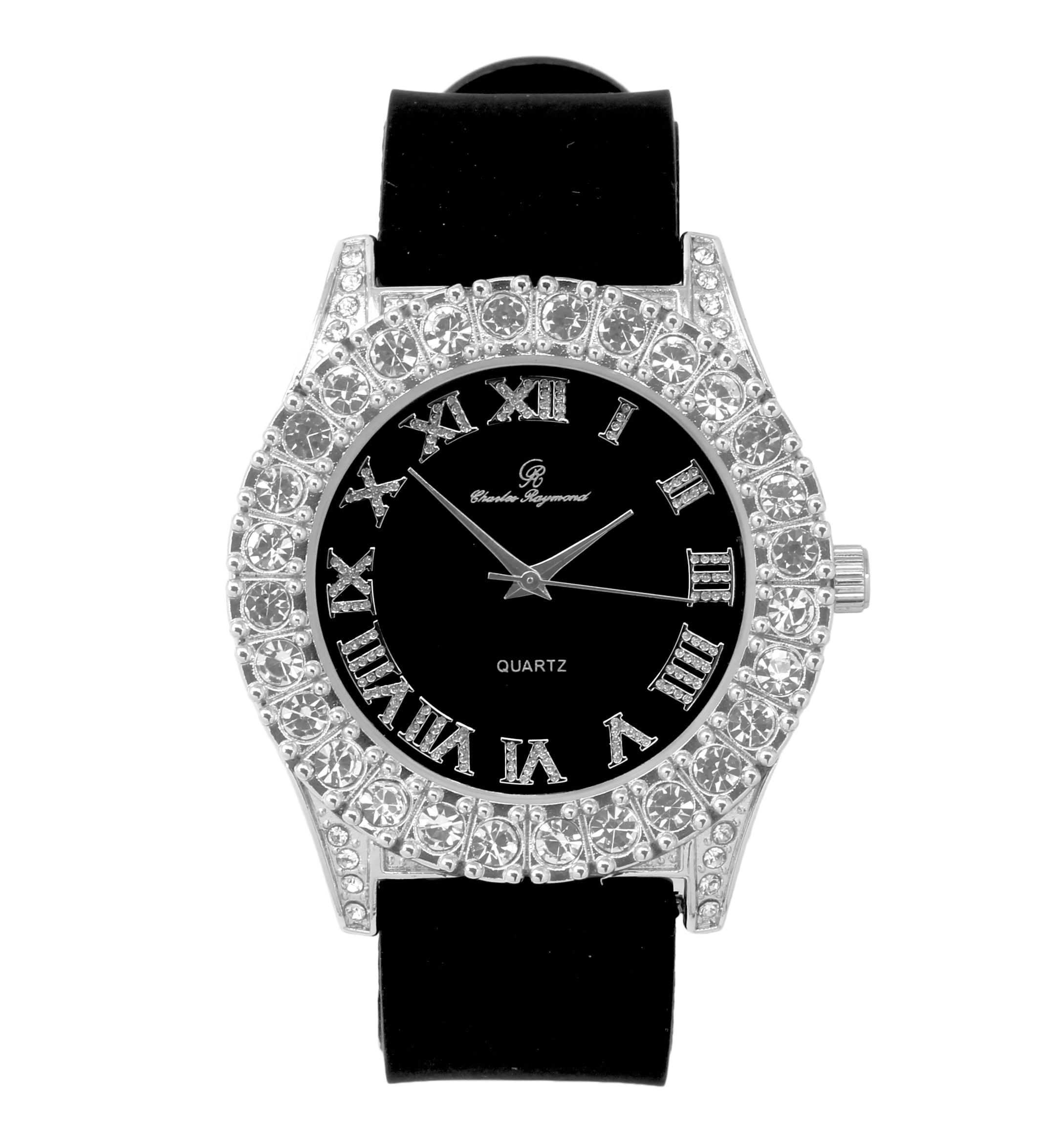 Mens Silver Big Rocks with Roman Numerals Fully Iced Out Colorful Dial ...