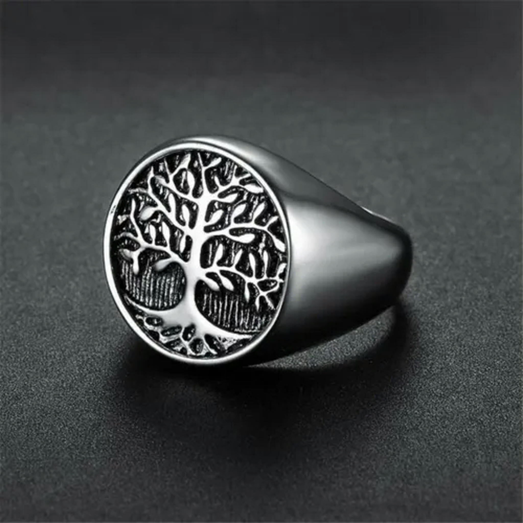 Mens Silver Gold Titanium Steel Tree Of Life Rings Fashion Wedding Band ...