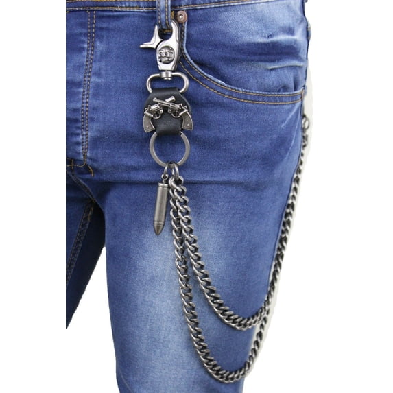 Mens Silver Metal 2 Strands Wallet Chain Key Jean Chain Skeleton Skull ...
