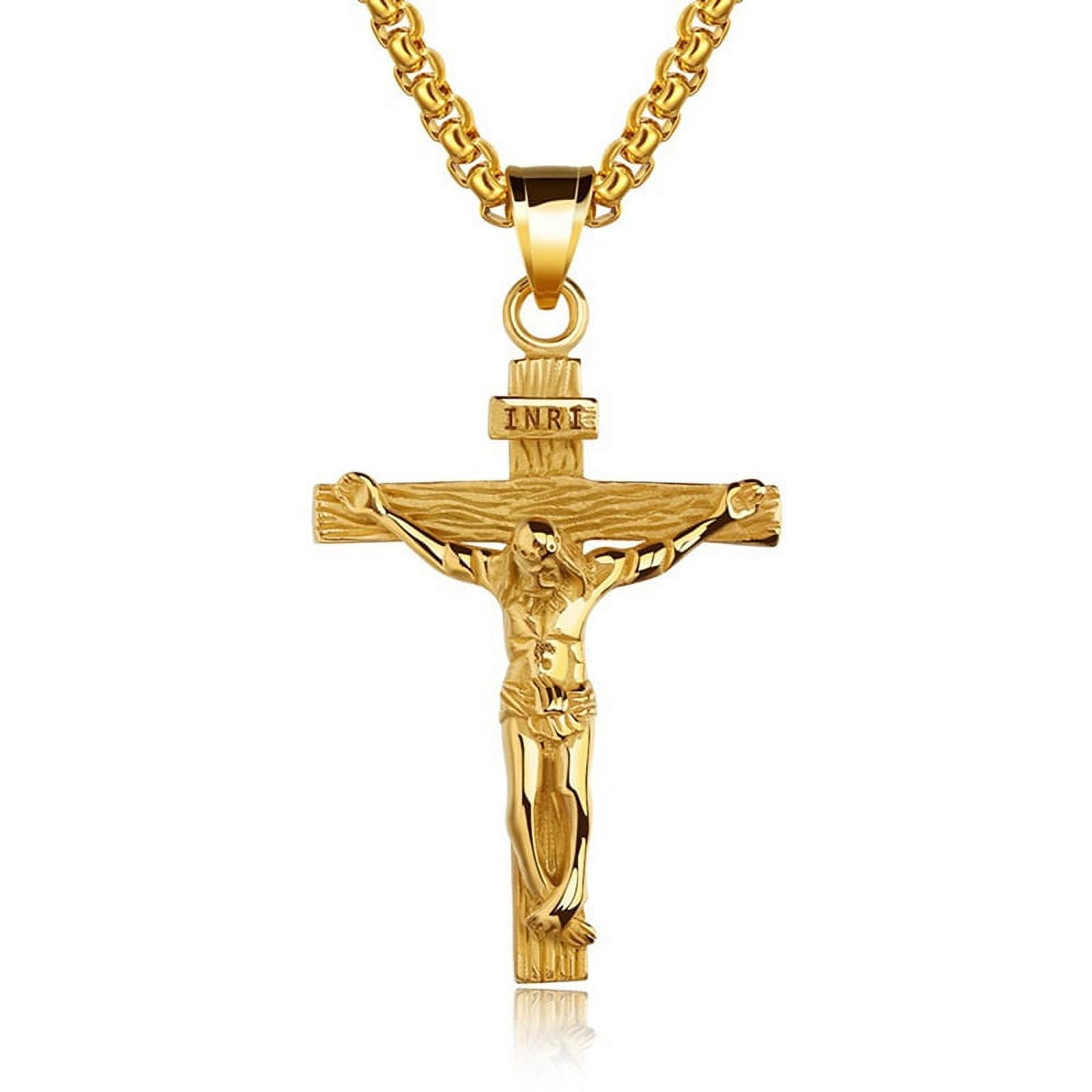 Mens Silver Stainless Steel Jesus Christ Crucifix Cross Pendant ...