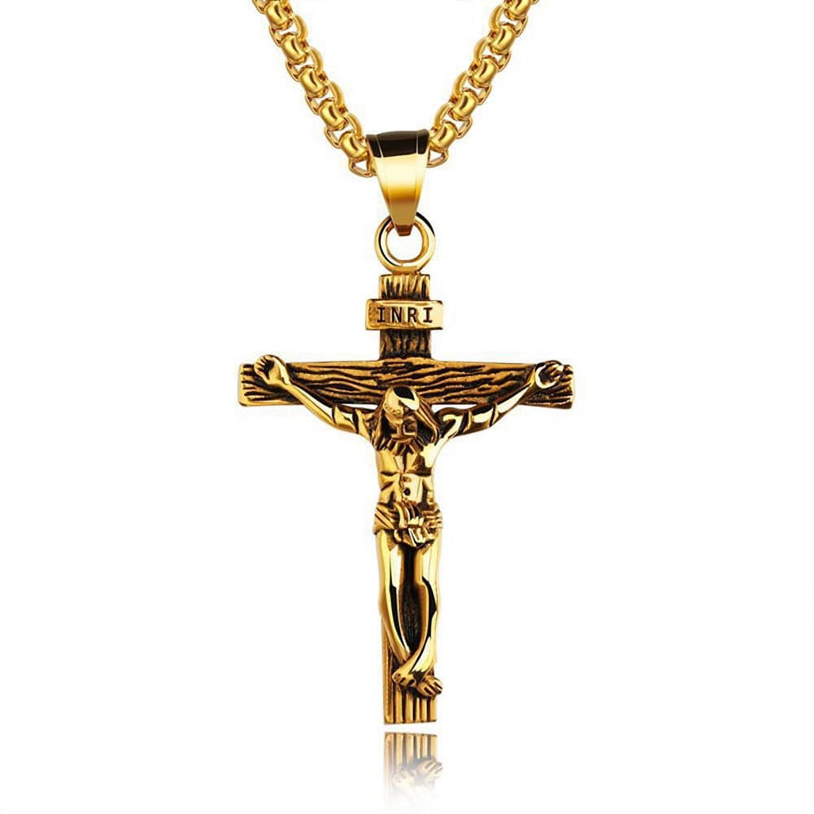 Mens Silver Stainless Steel Jesus Christ Crucifix Cross Pendant ...