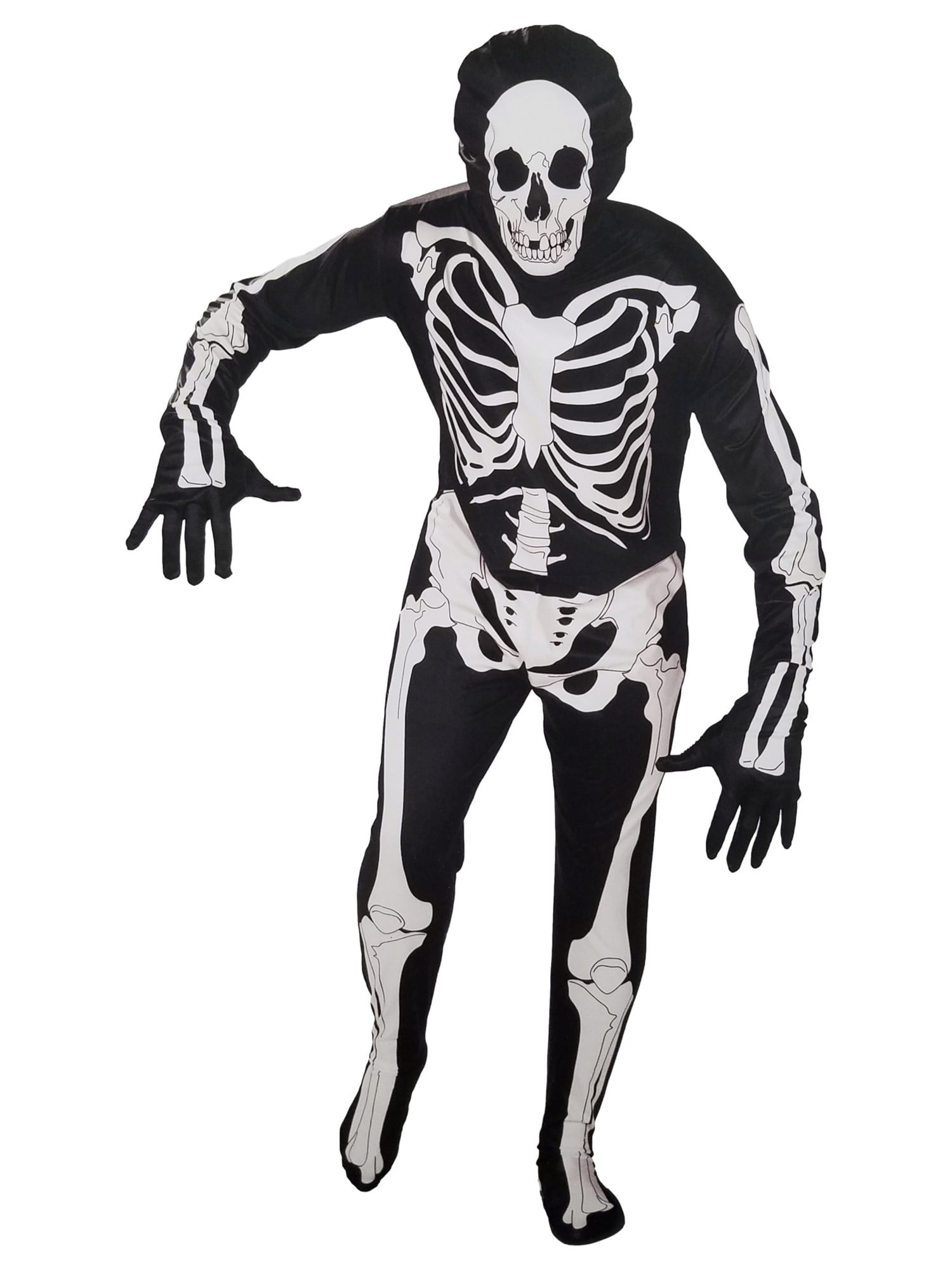Mens Skeleton Costume Full Body Stretch Jumpsuit Bodysuit Jumper X ...