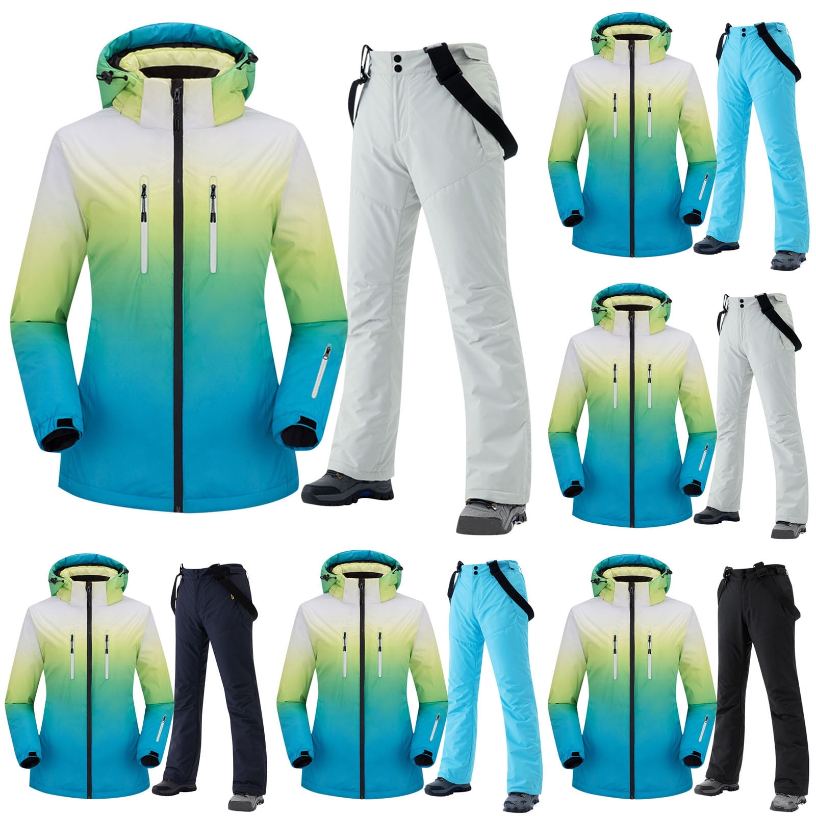 Mens Ski Jacket and Pants Set Ski Suit Snowboard Bibs Snowsuit Women's ...