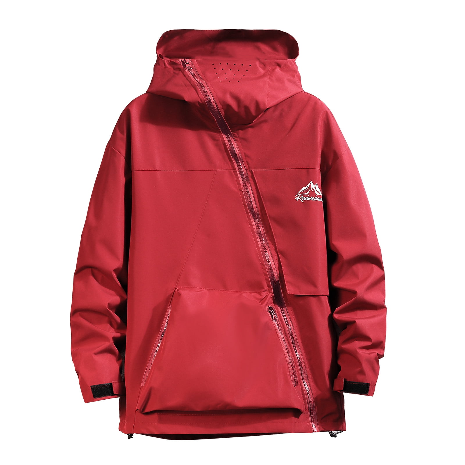 Mens Slanting Zipper Solid Color Hooded Jacket Waterproof Kangaroo ...
