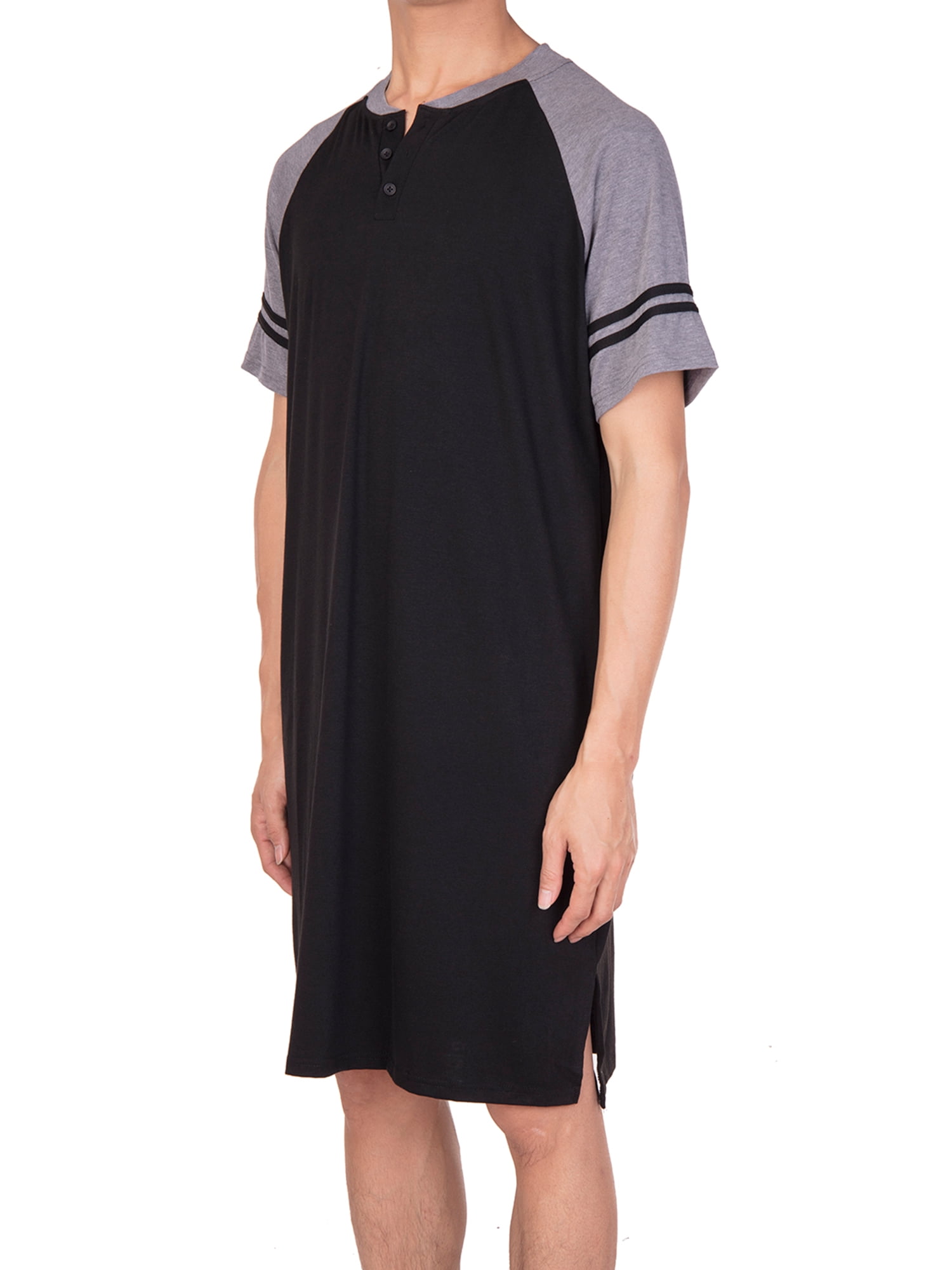 Mens Sleepshirt Short Sleeve Nightgown Raglan Long Night Shirts Henley ...
