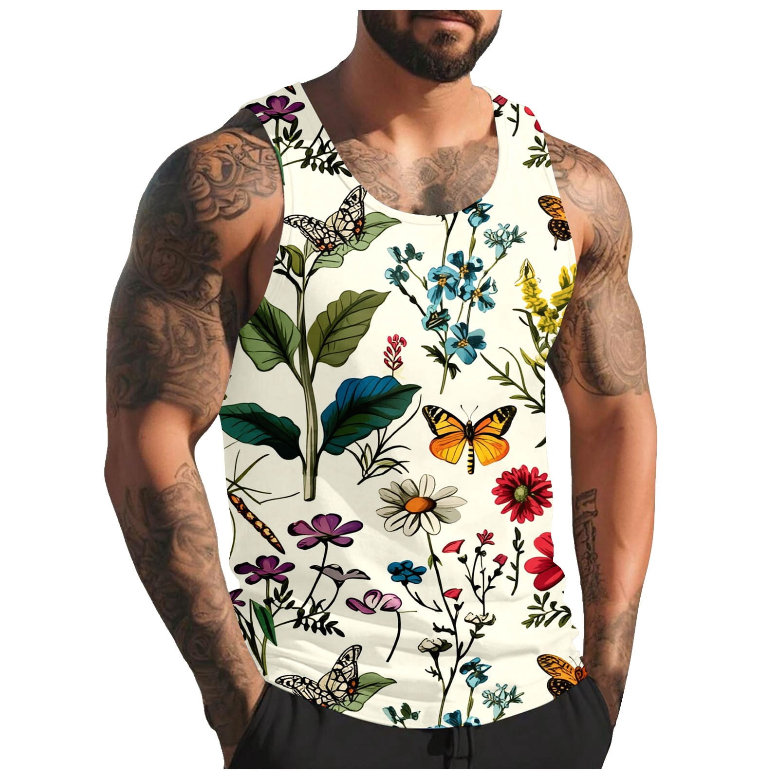 Mens Sleeveless Shirts Men's Fashion Floral Print Breathable ...
